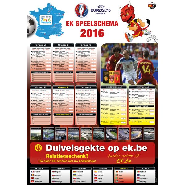 EK speelschema posters model Rode Duivels - 500 stuks | EK voetbal 2016